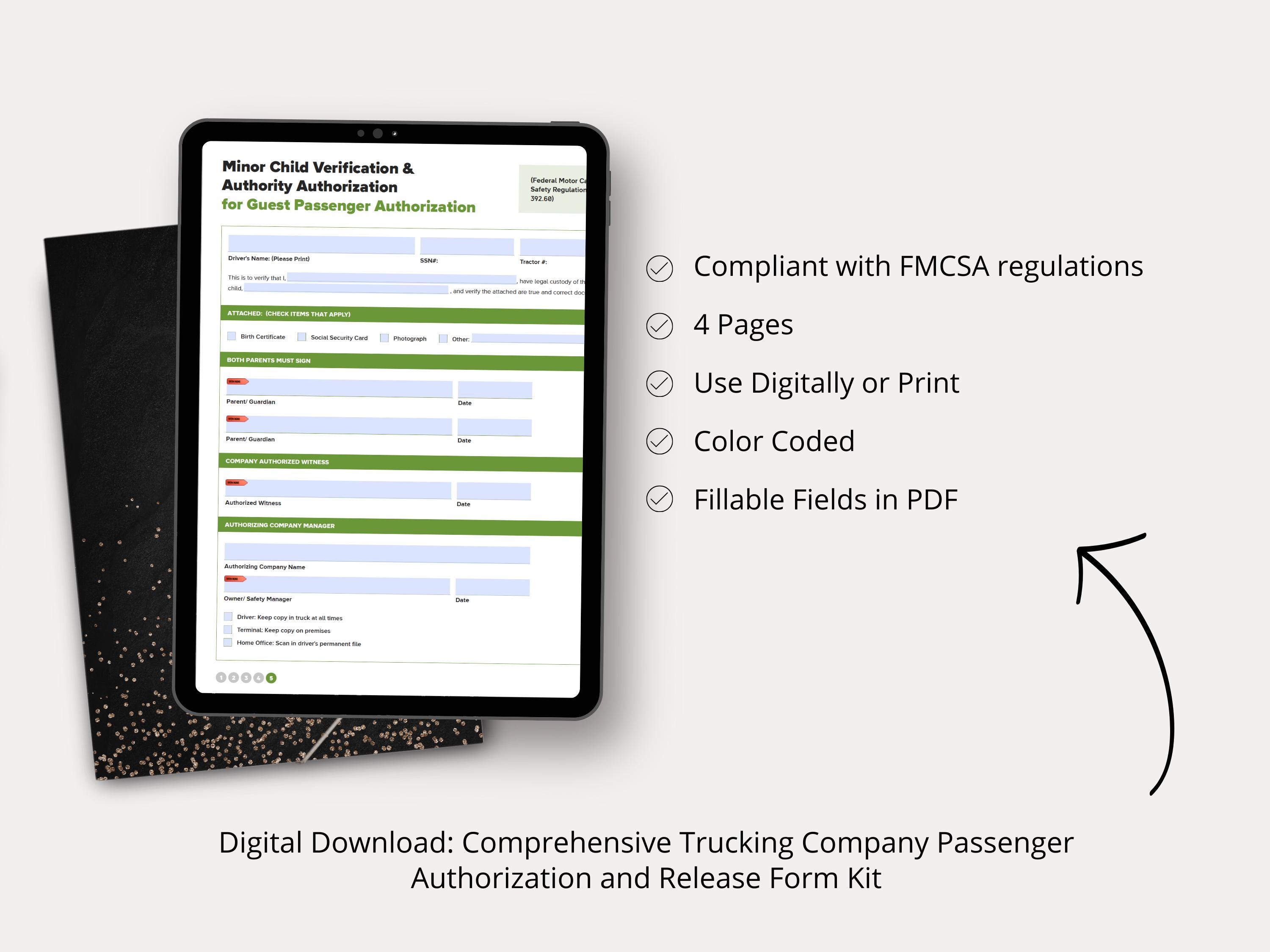 Passenger Authorization and Release Form Kit for a Trucking Company ...