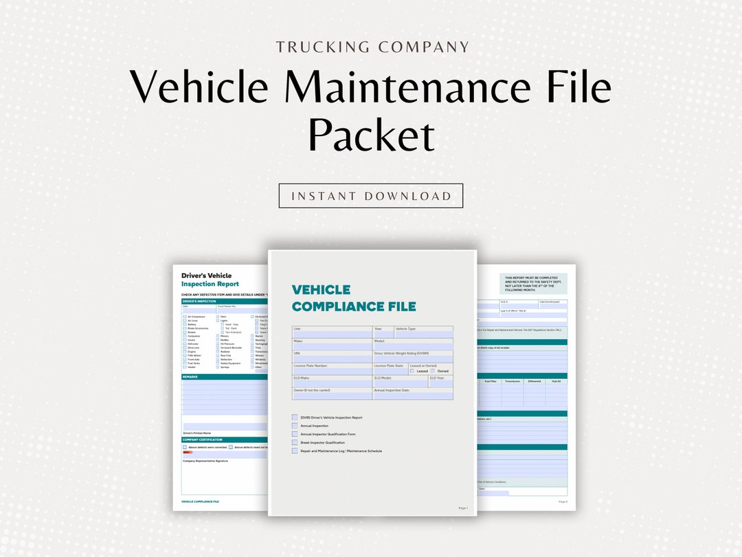 Truck Maintenance File Vehicle Maintenance Forms Trucking Company Forms ...