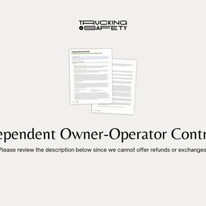 Independent Owner Operator Agreement for Trucking Companies Lease ...