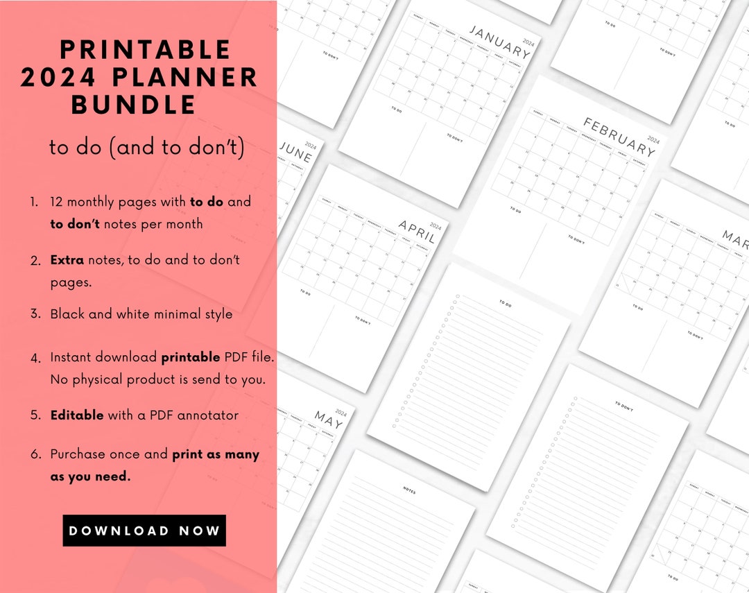 Printable (+editable) 2024 Monthly Planner Bundle - Minimal Style ...