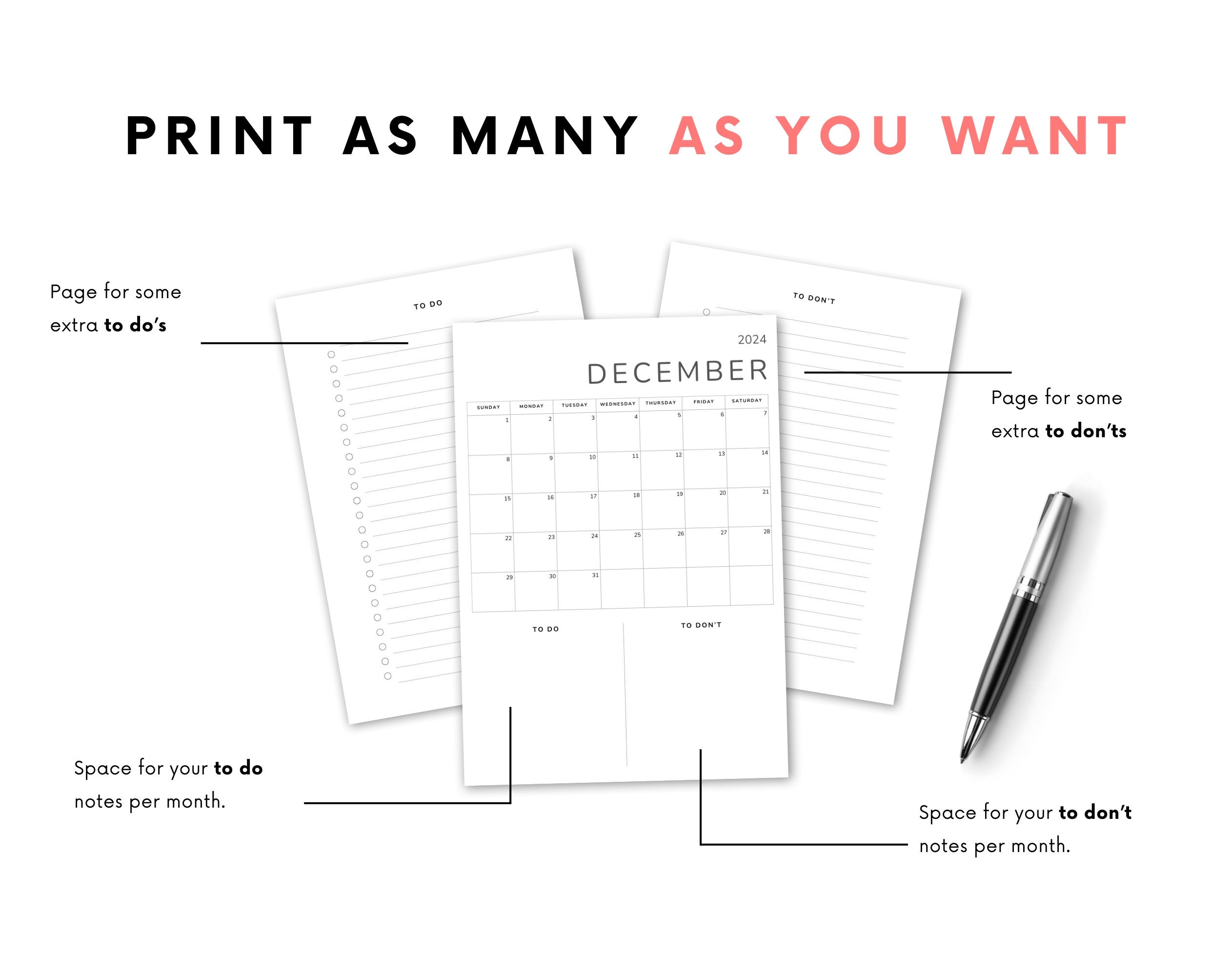 Printable (+editable) 2024 Monthly Planner Bundle - Minimal Style ...