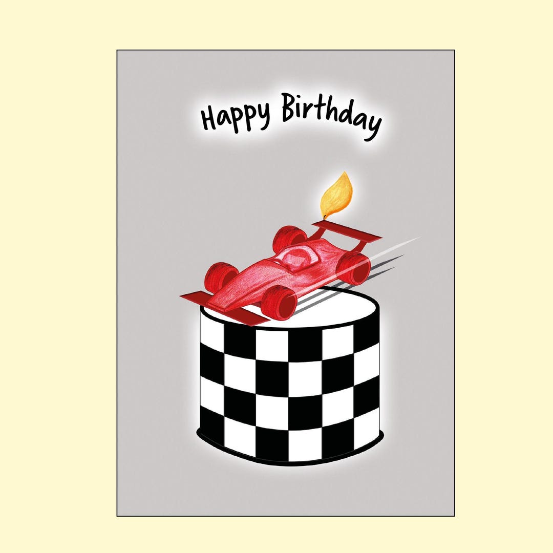 Racing Car Birthday Card, Cake Topper Birthday Card, Cake Card, Racing ...