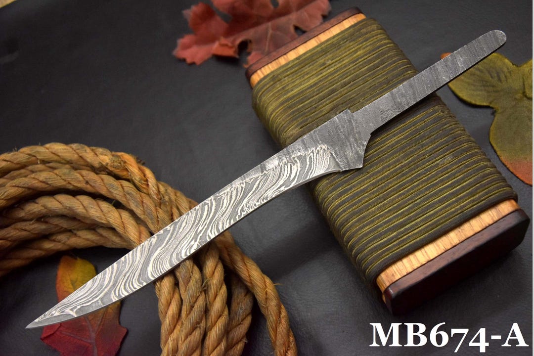 Custom Damascus Steel Blank Blade Fillet Hunting Knife Handmade Knife ...