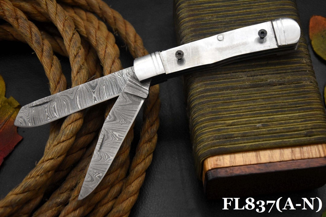 Custom Hand Foged Damascus Steel Blank Blade Trapper Folding Knife ...