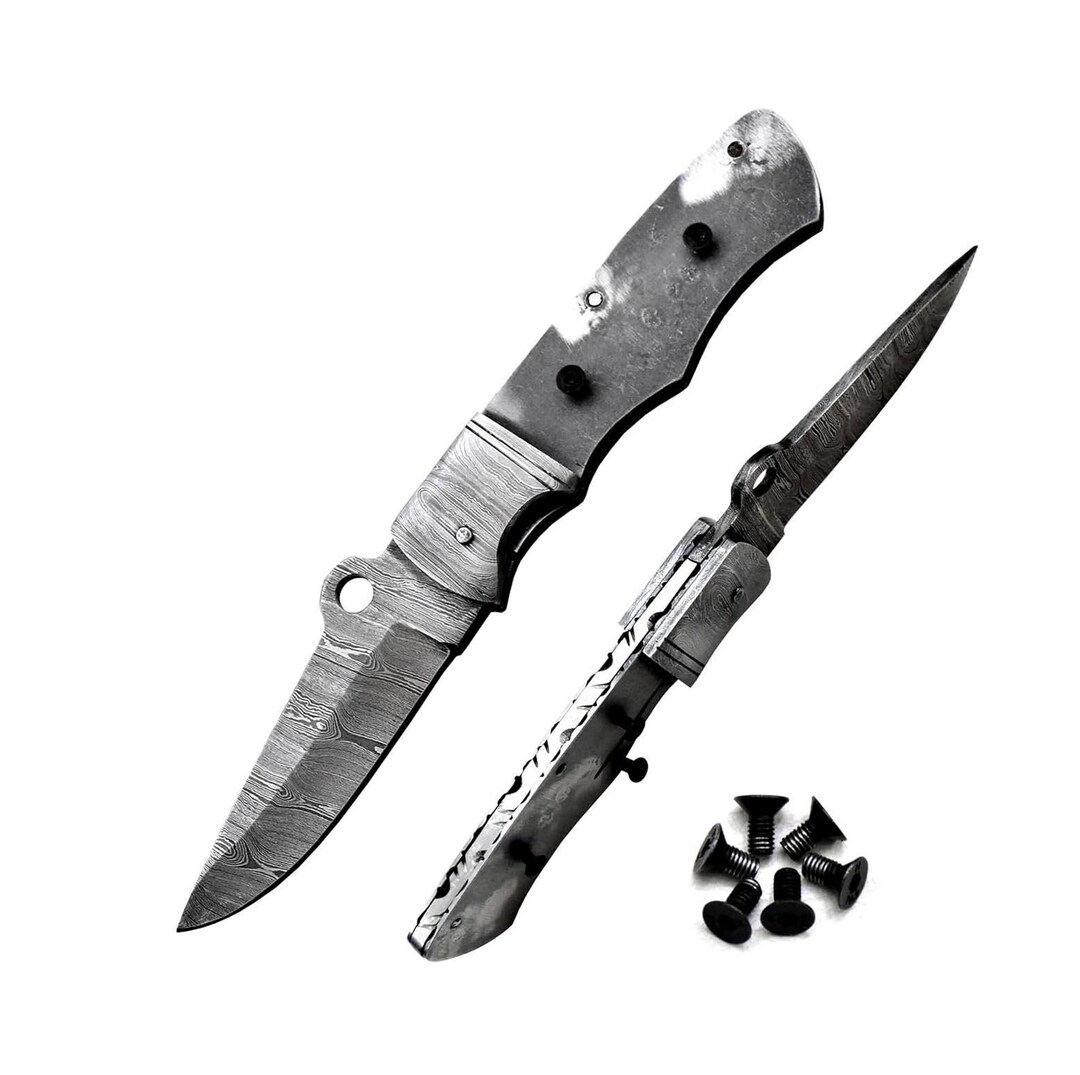 Custom Damascus Steel Pocket Folding Knife Blank Blade Hunting Knife ...