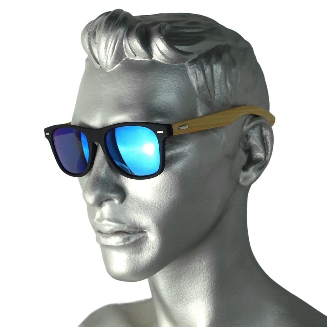 Nerd Sunglasses Polarized Women Men Retro Glasses Blue Mirrored Wood ...