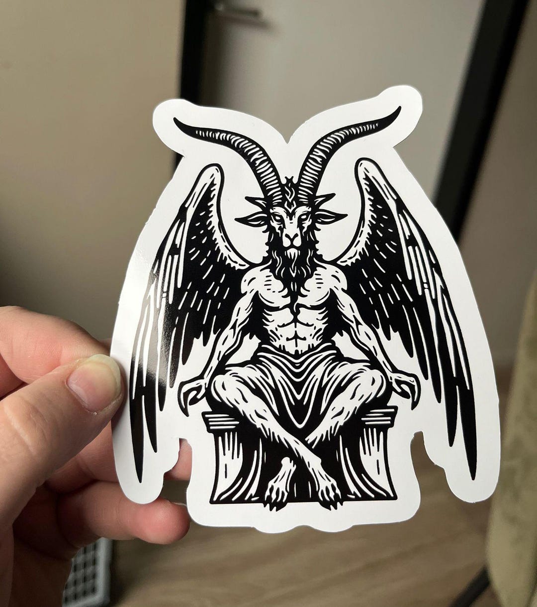 Baphomet Sitting on a Throne Vinyl Sticker Goat Satan Satanic Alternative Horns Waterproof Vinyl ...