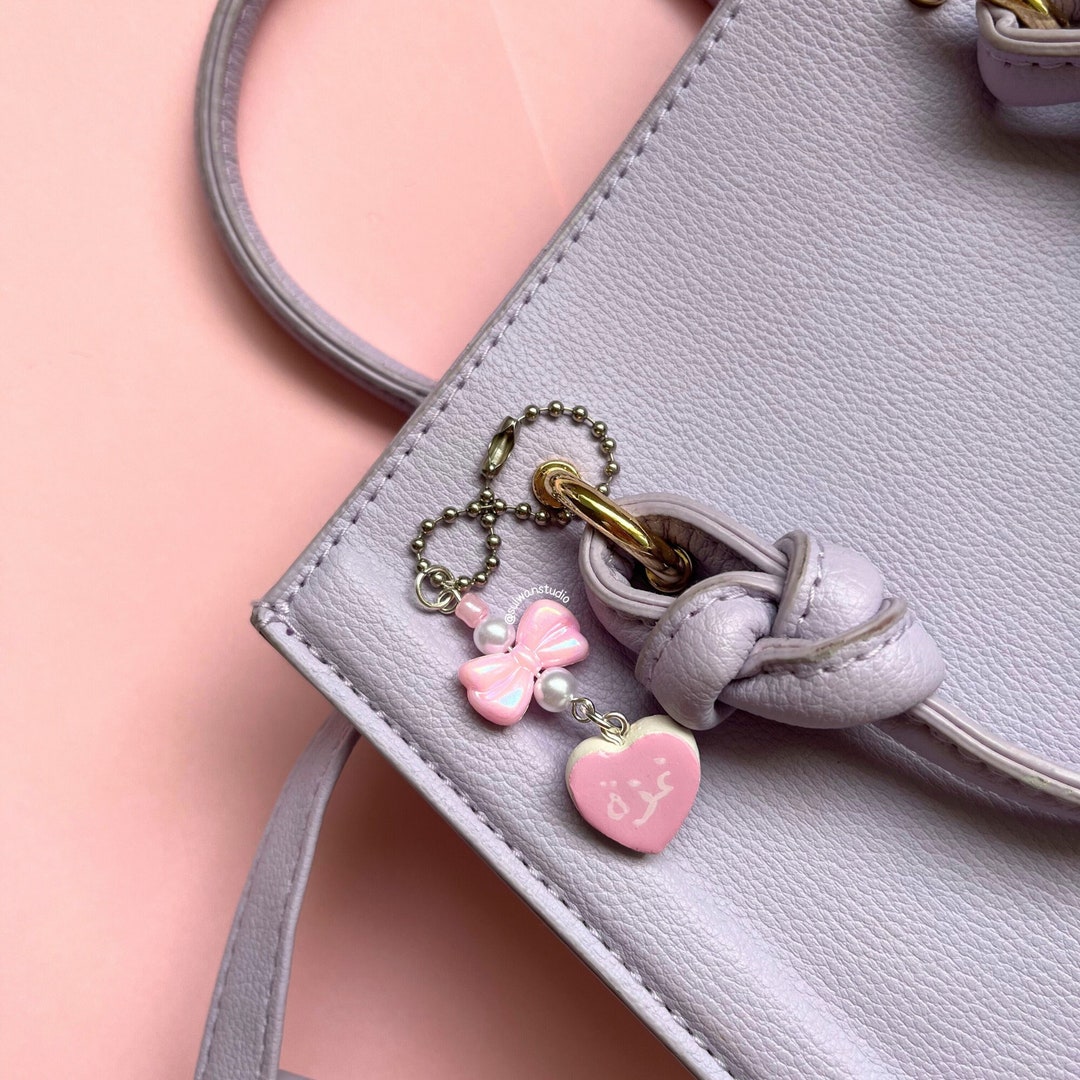 Light Pink Heart Gaza Charm, Cute Miniature Clay Keychain, Girly ...
