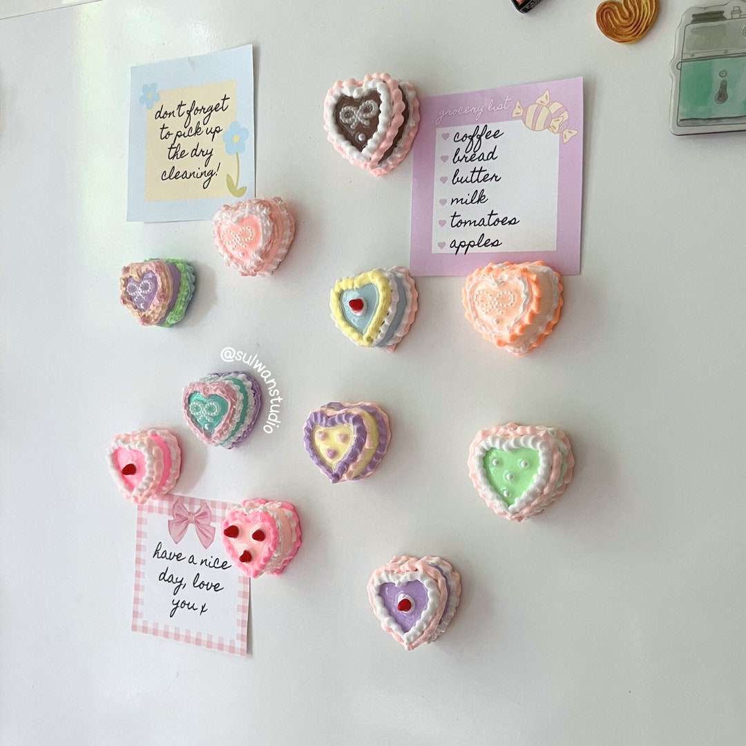 Heart Cake Fridge Magnet, Cute Miniature Food Pastel Kitchen Decor, Bow ...