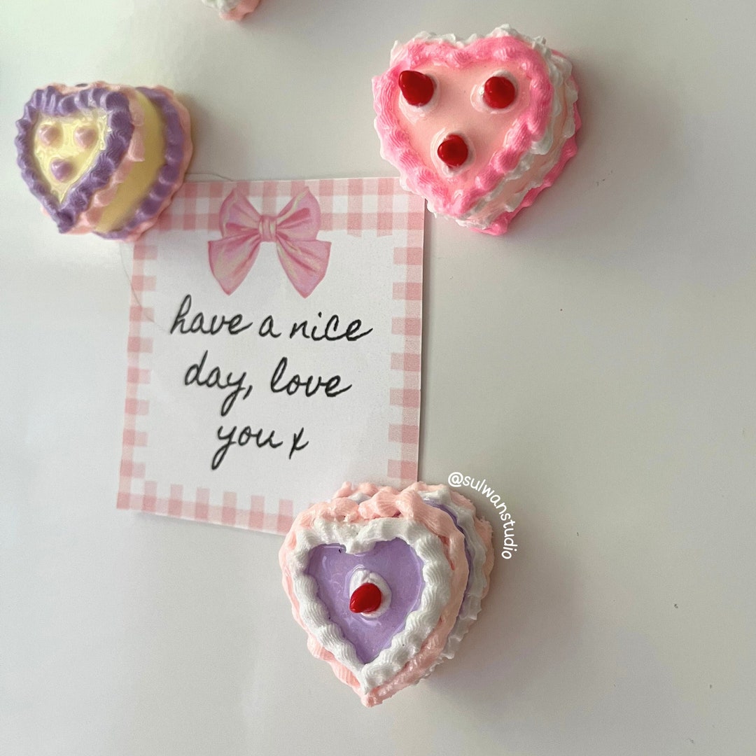 Heart Cake Fridge Magnet, Cute Miniature Food Pastel Kitchen Decor ...