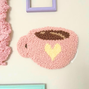 Coffee Tea Cup Wall Art Pink Heart, Kawaii Gallery Hanging, Coquette ...