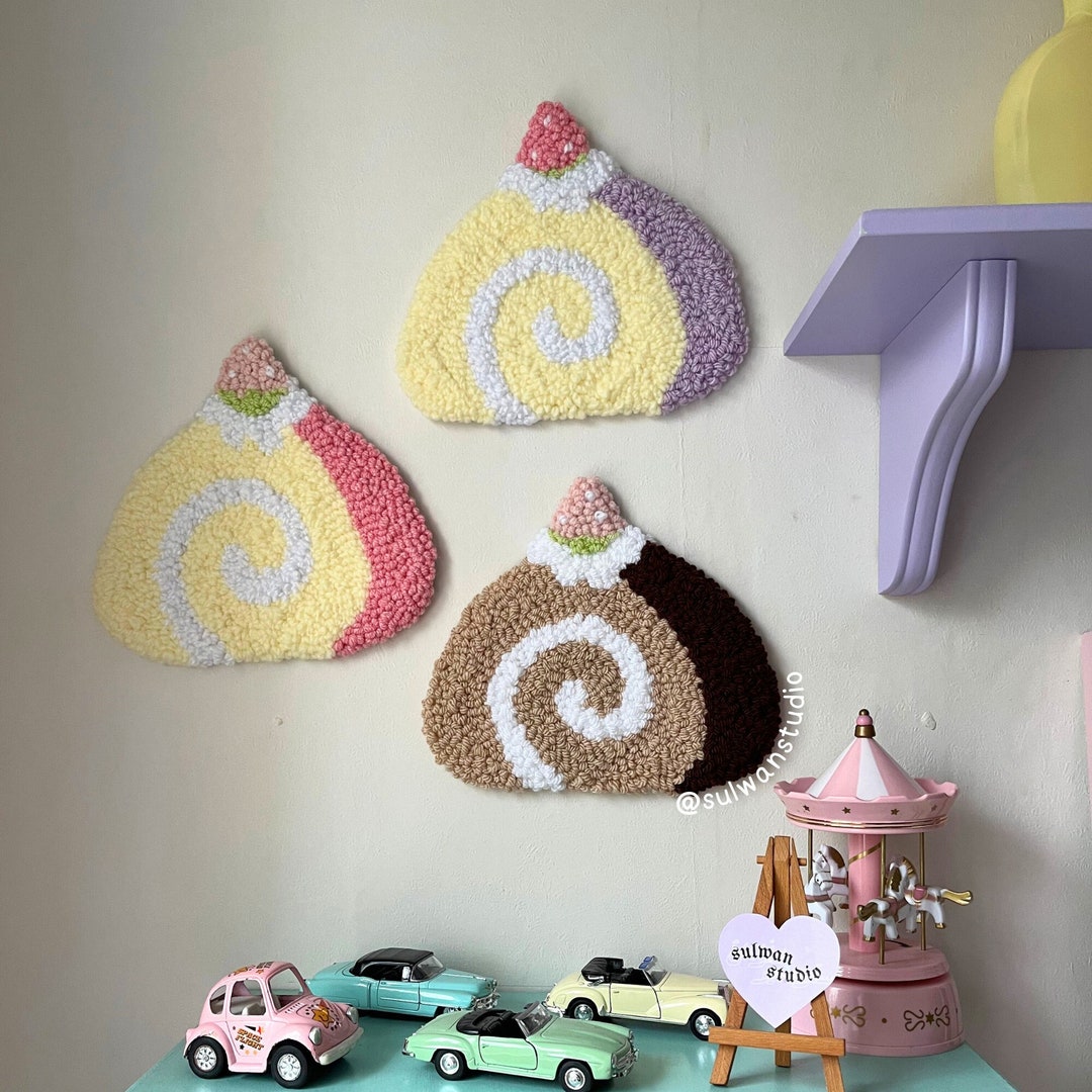 Swiss Roll Cake Pink Cute Rug, Kawaii Gallery Wall Hanging, Punch ...