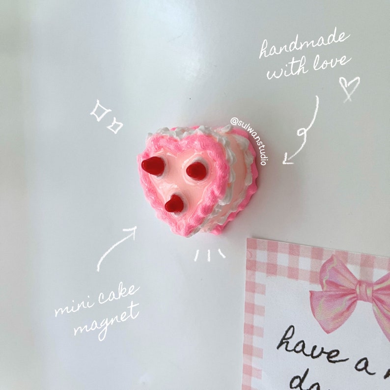 Heart Cake Fridge Magnet, Cute Miniature Food Pastel Kitchen Decor ...