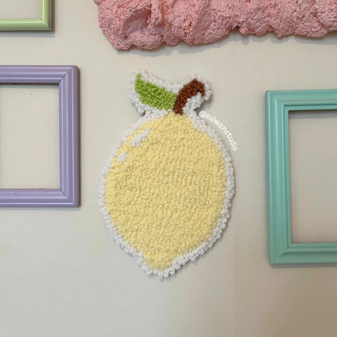 Lemon Fruit Cute Home Rug, Kawaii Gallery Wall Hanging, Punch Needle ...