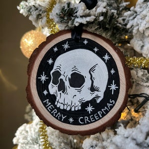 Gothic Christmas Tree Wood Ornament, Spooky Merry Creepmas Decoration ...