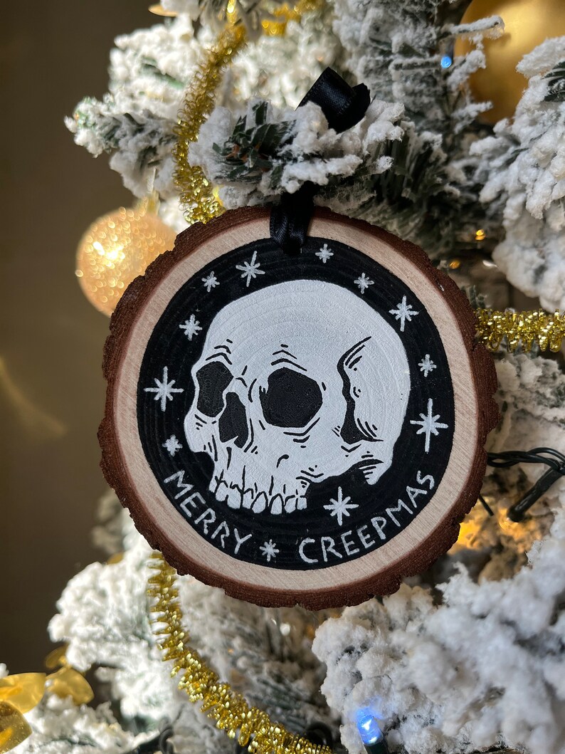 Gothic Christmas Tree Wood Ornament, Spooky Merry Creepmas Decoration ...