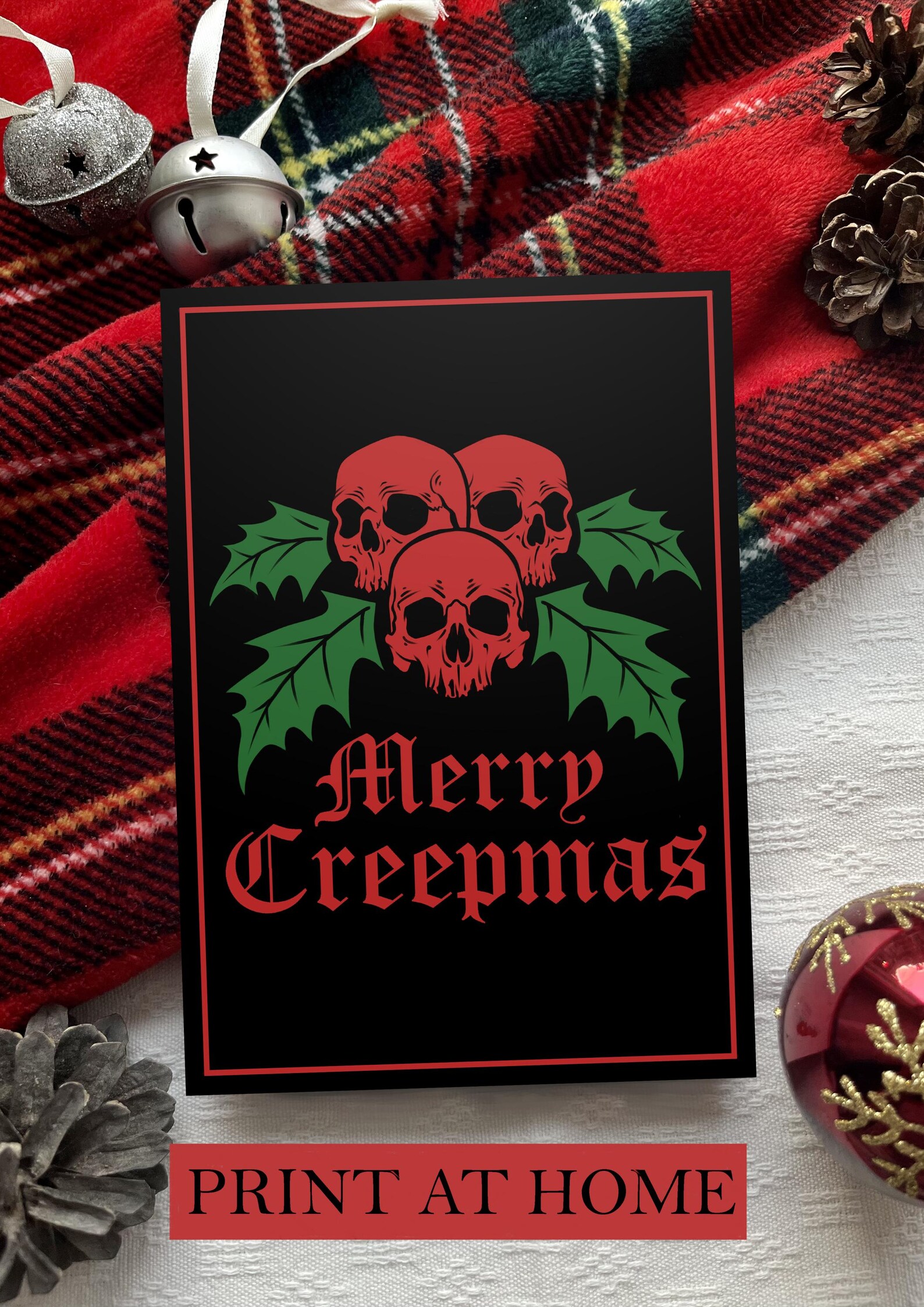 Creepmas Gothmas Card, Printable at Home, Holly Skulls, Merry Creepmas ...