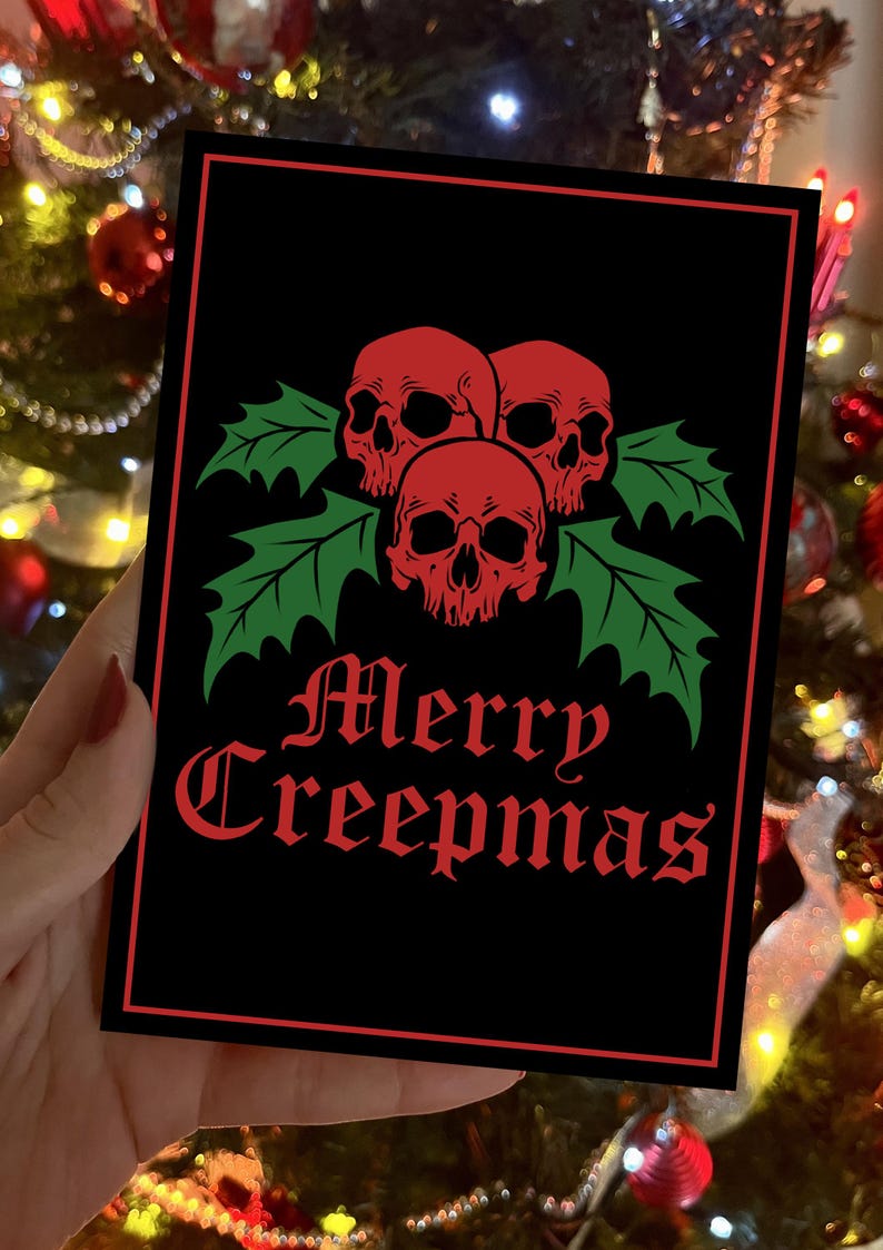 Creepmas Gothmas Card, Printable at Home, Holly Skulls, Merry Creepmas ...