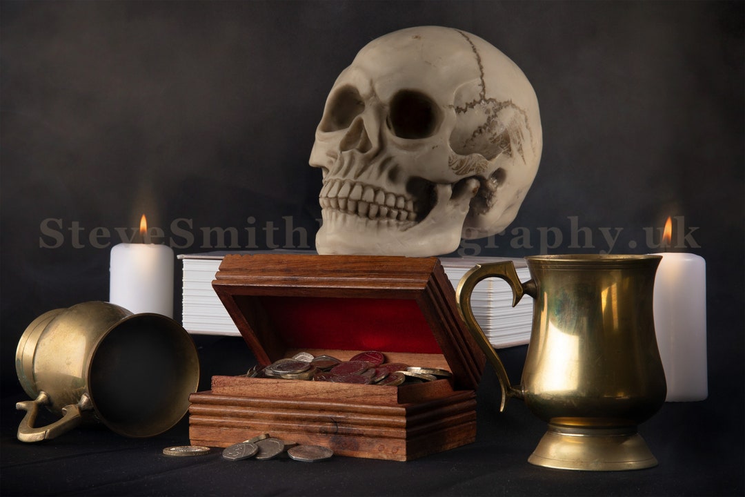A Still Life Image With a Scull, Money Chest and Candles - Etsy