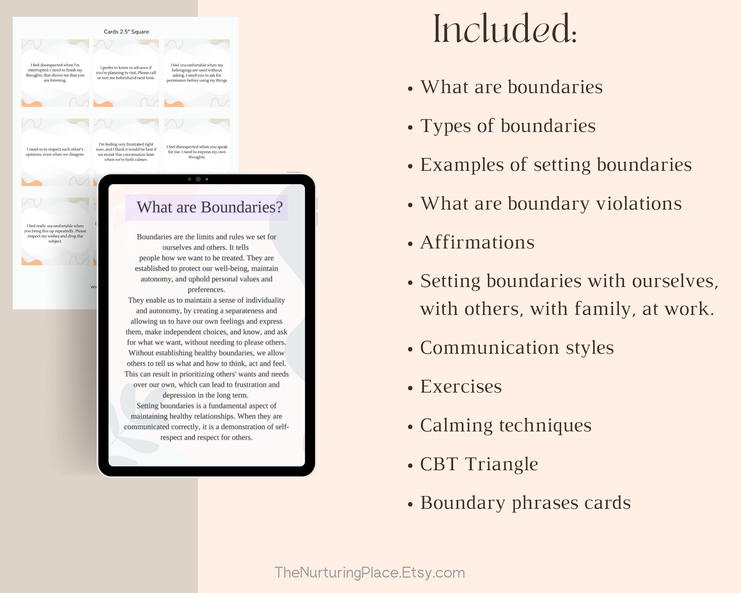 Setting and Understanding Healthy Boundaries Bundle, Worksheets, Phrases Cards, Boundary ...