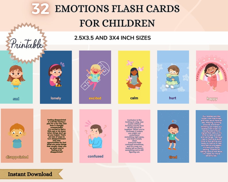 Emotions Flashcards for Kids, Feelings Cards, Emotional Regulation ...