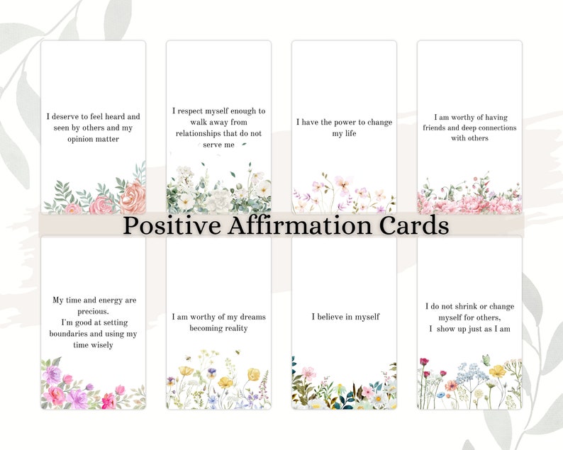 Positive Affirmation Cards With Flowers, Daily Self-care Positive ...