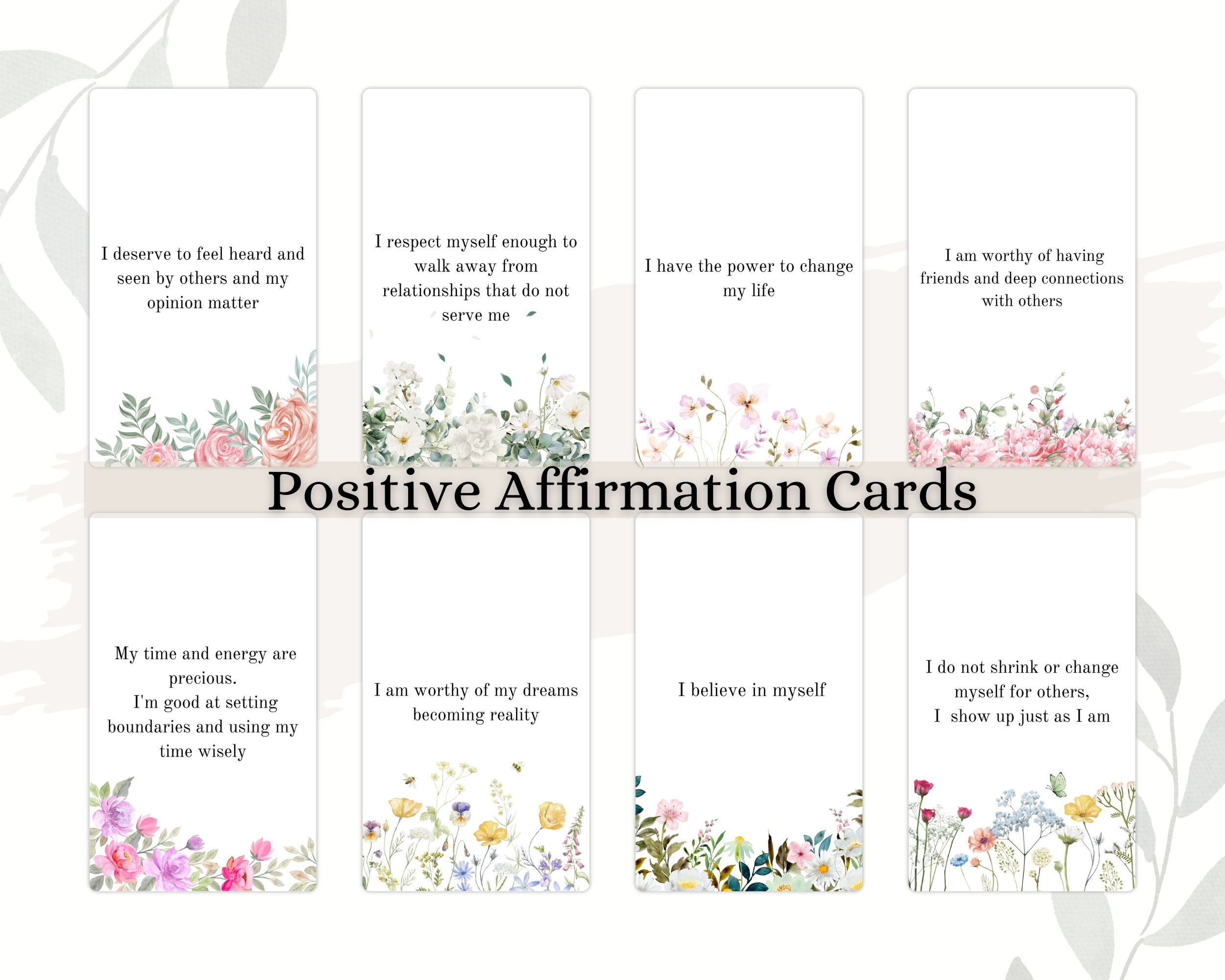 Positive Affirmation Cards With Flowers, Daily Self-care Positive ...