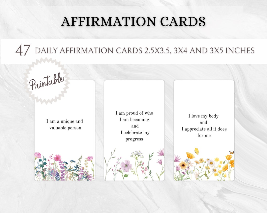 Positive Affirmation Cards With Flowers, Daily Self-care Positive ...