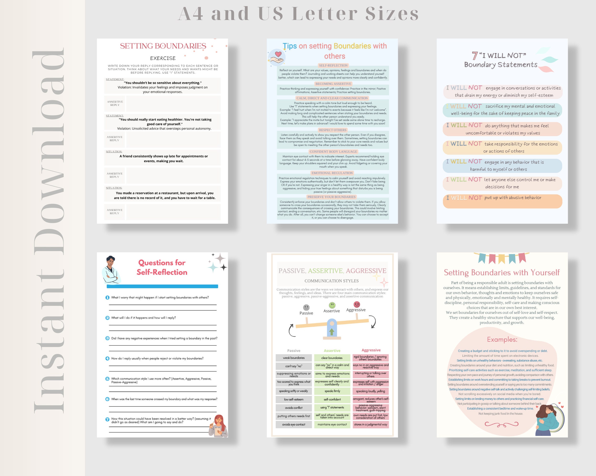 Setting and Understanding Healthy Boundaries Bundle, Worksheets ...
