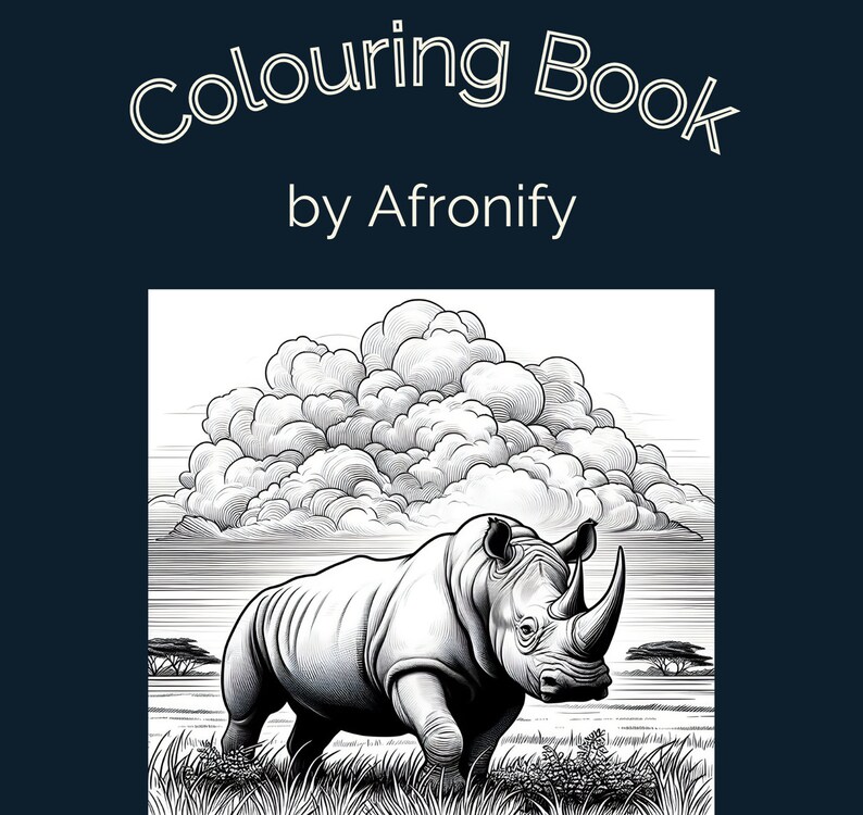 Rhino Coloring Book: 8-page Digital JPG Adventure African Rhino Safari ...
