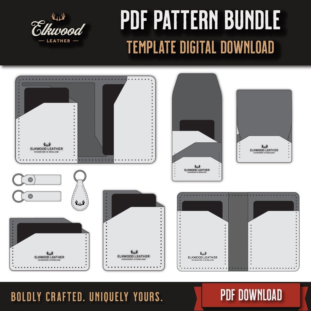 Leather PDF Pattern Bundle. Downloadable Printable DIY Template, Bifold ...