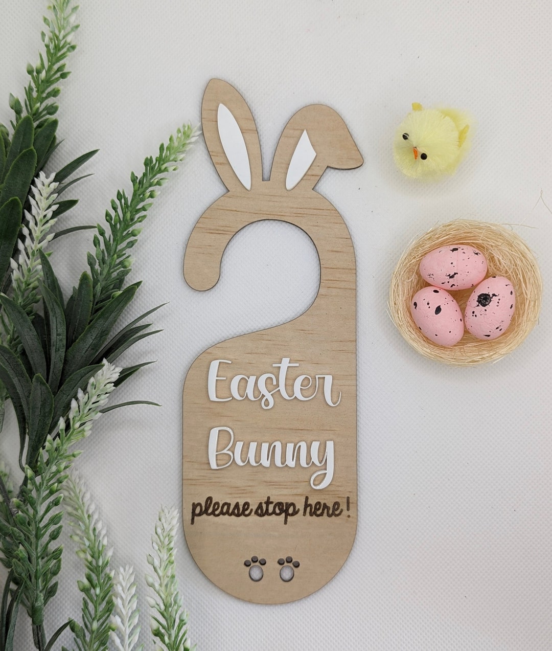 Easter Bunny Please Stop Here Sign | Personalised Bunny Door Sign ...