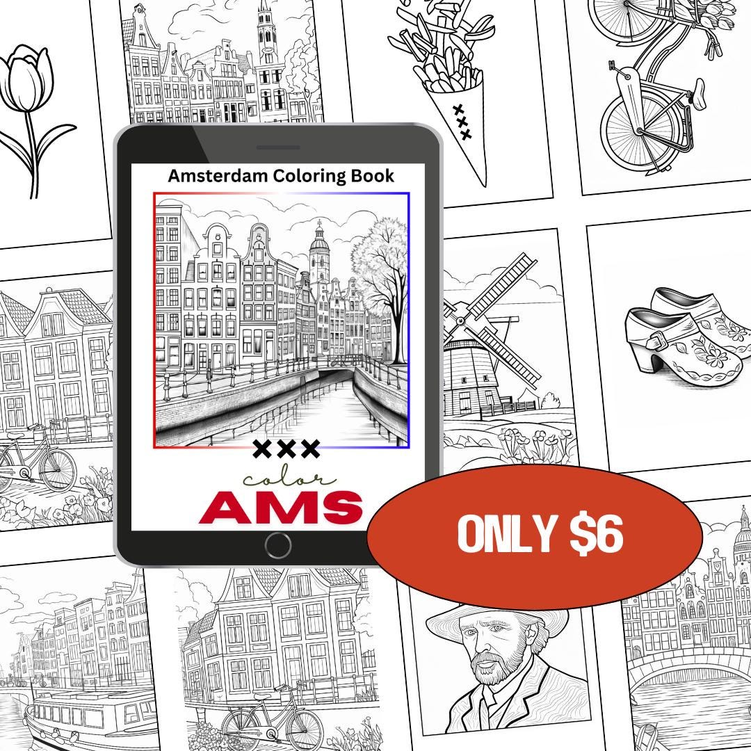Amsterdam Coloring Book | Printable Travel Coloring Pages | Relaxing ...