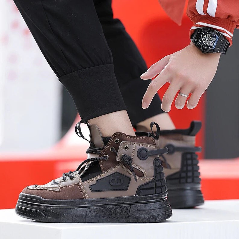 New Arrival Men's Two-tone Mixed Casual High Top Shoes Flats Male ...