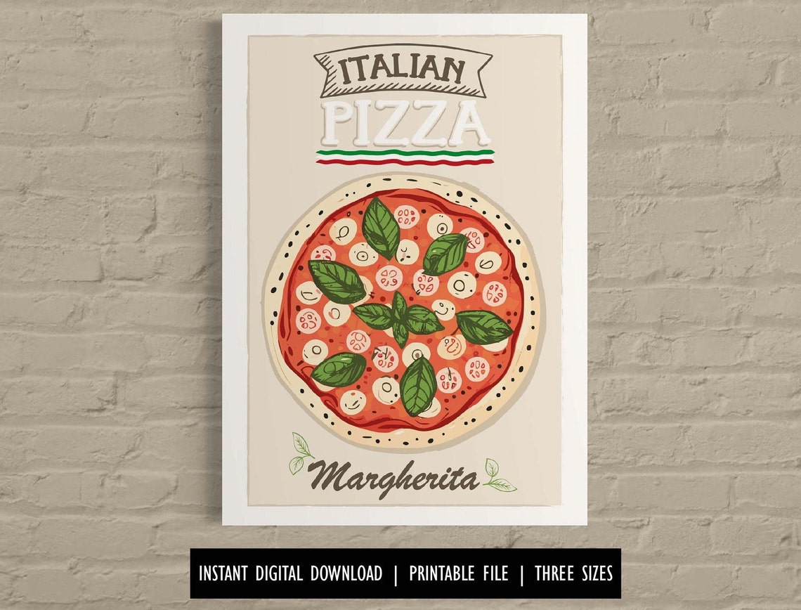Neapolitan Style Pizza Poster, Pizza Margherita Printable Art, Naples ...