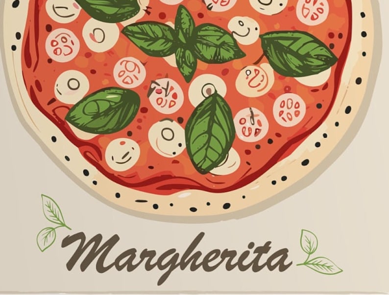 Neapolitan Style Pizza Poster, Pizza Margherita Printable Art, Naples ...