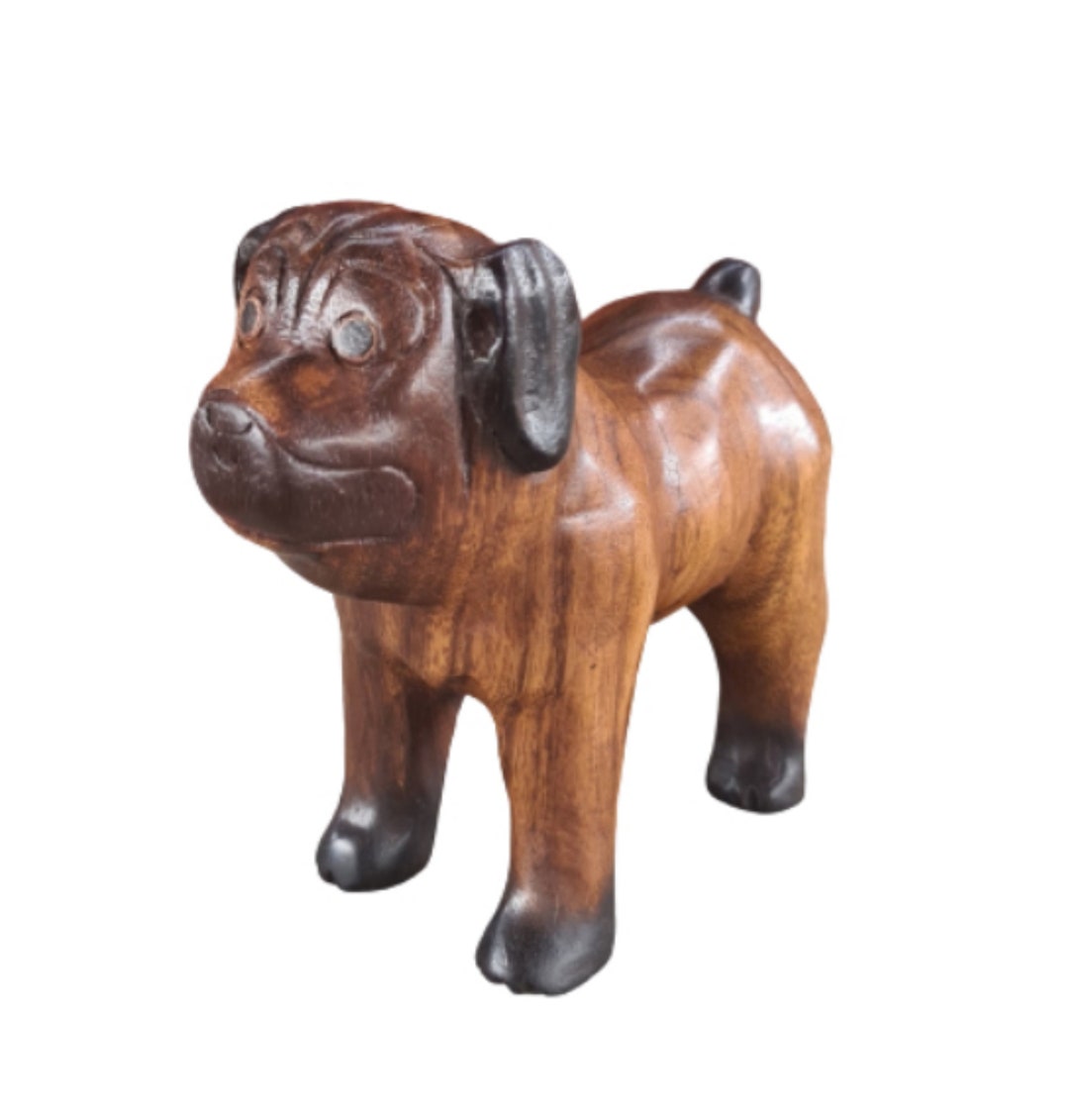 Hand-carved Wooden Standing Dog Figurine 7 Inches Tall Unique Pet Lover ...