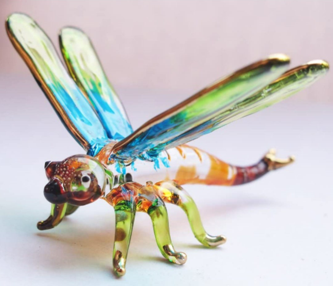 Miniature Hand Blown Glass Funny Dragonfly Tiny Glass Insect Figurine ...