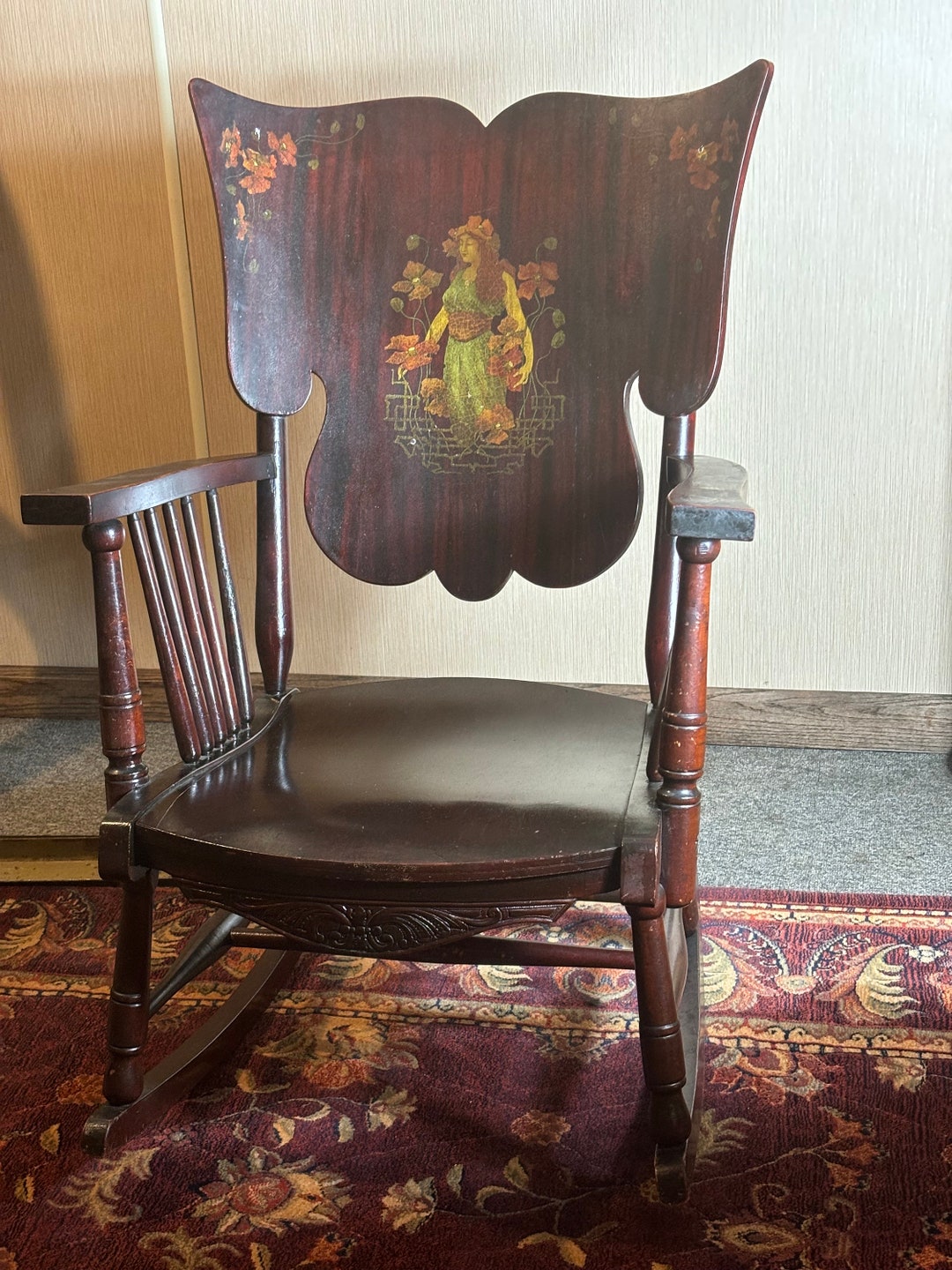 Beautiful Rocking Chair With Art Nouveau Work on the Back - Etsy