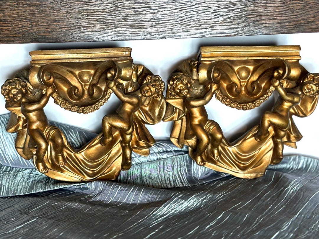 Pair of Vintage Cherub Wall Shelves - Etsy
