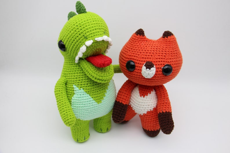 Amigurumi Fox Dinosaur Doll,handmade Crochet Green Dinosaur,orange Fox ...