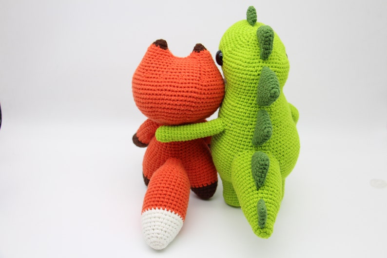 Amigurumi Fox Dinosaur Doll,handmade Crochet Green Dinosaur,orange Fox ...