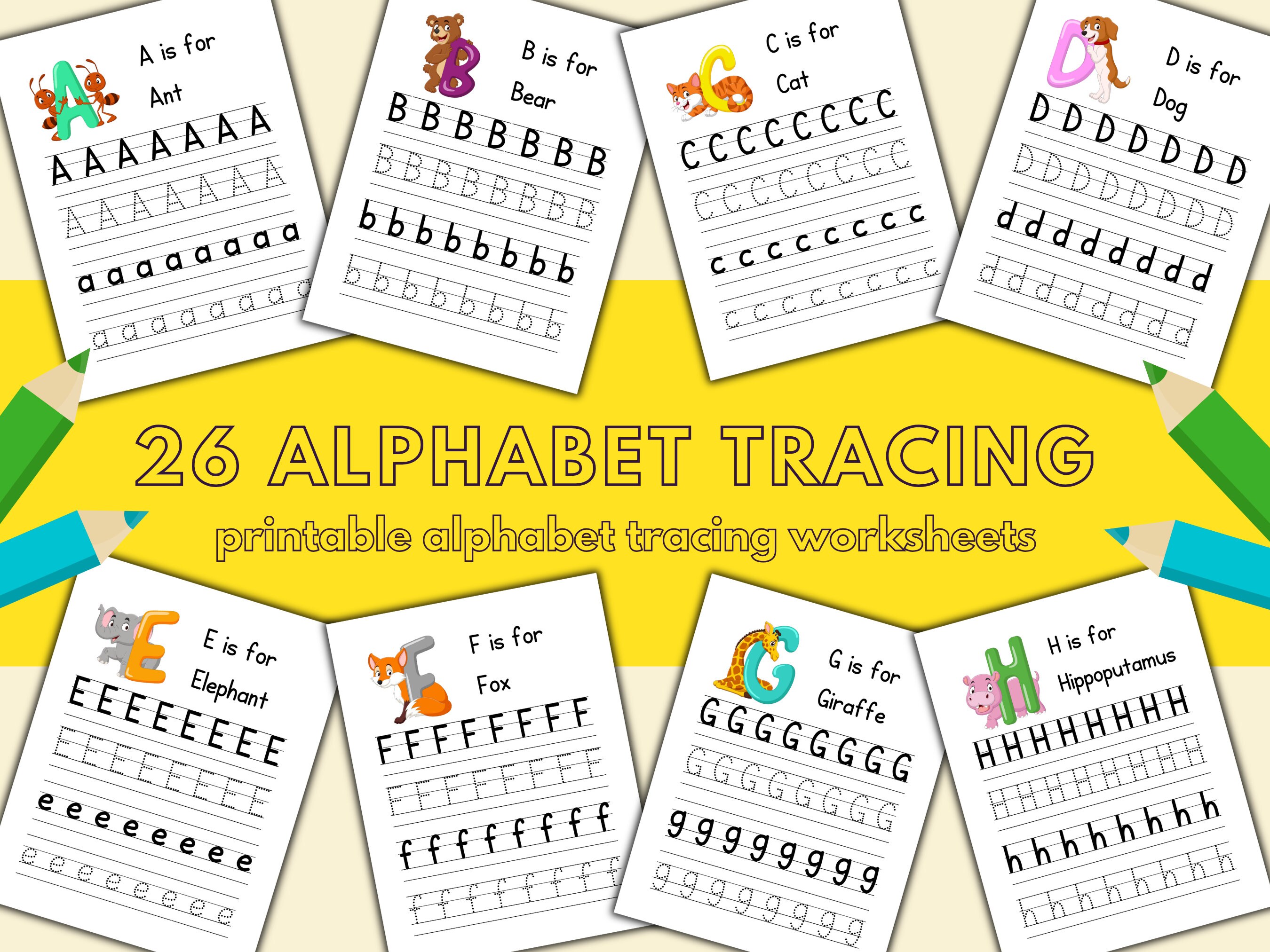 26 Printable Alphabet Tracing Worksheets. Preschool-kindergarten ...