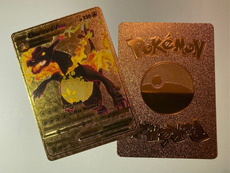 Charizard VMAX Fire Golden Pokémon Card Shiny Holo Custom Gold - Etsy ...