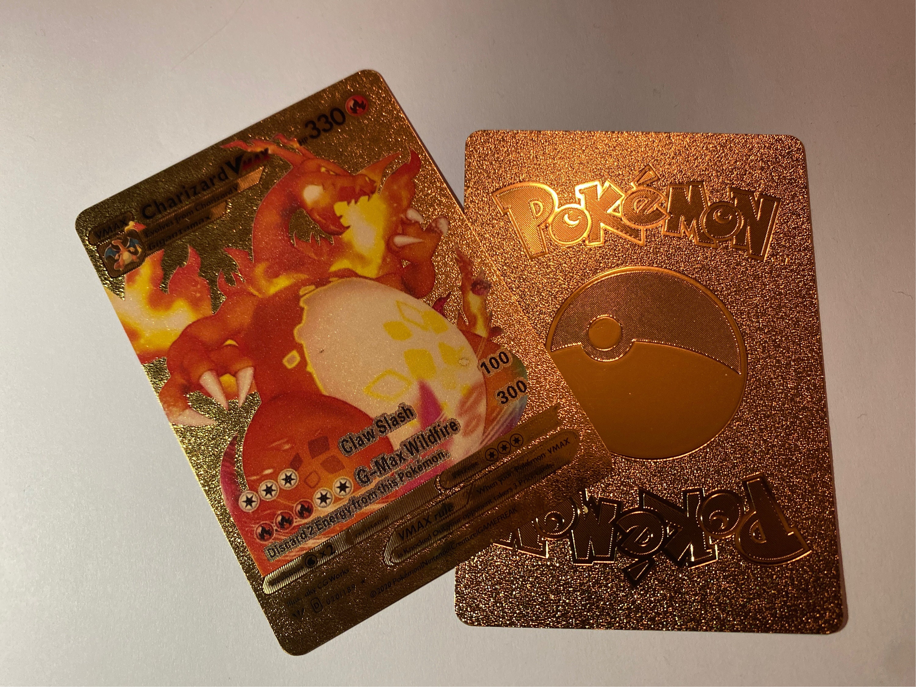 Charizard VMAX Golden Pokémon Fire Card Shiny Holo Custom Gold - Etsy