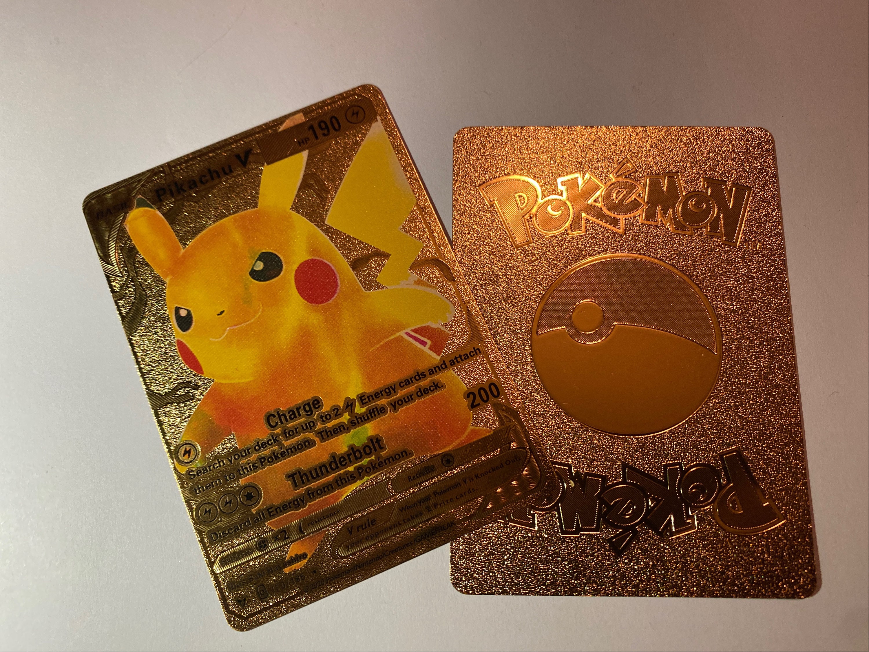 Pikachu V Golden Pokémon Lightening Card Shiny Holo Custom Gold Card - Etsy