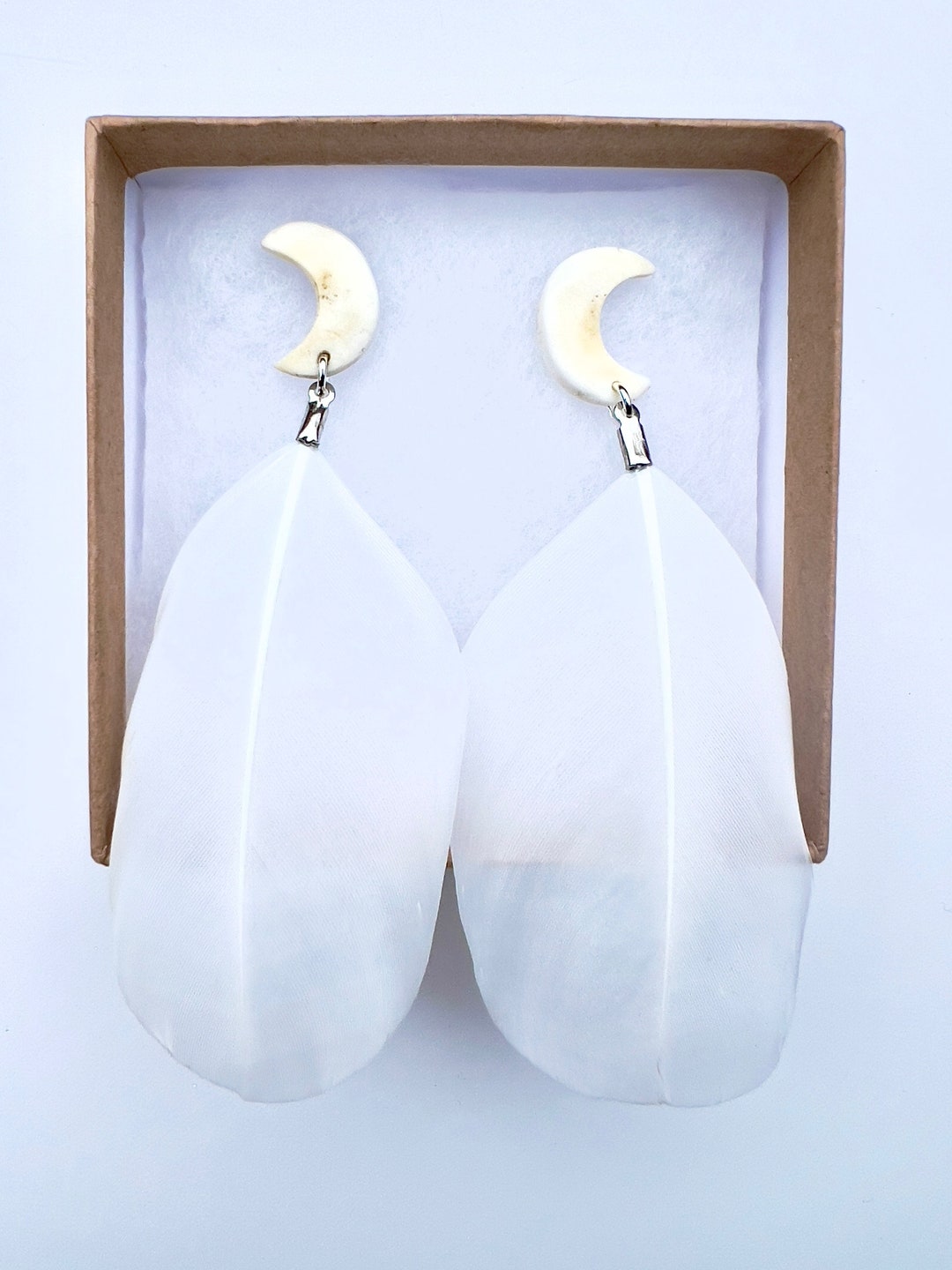 Authentic Antler Moon-shaped Stud With Domestic Duck Feather Dangle - Etsy