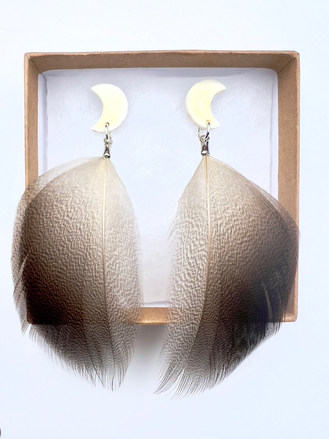Authentic Antler Moon-shaped Stud With Mallard Feather Dangle - Etsy