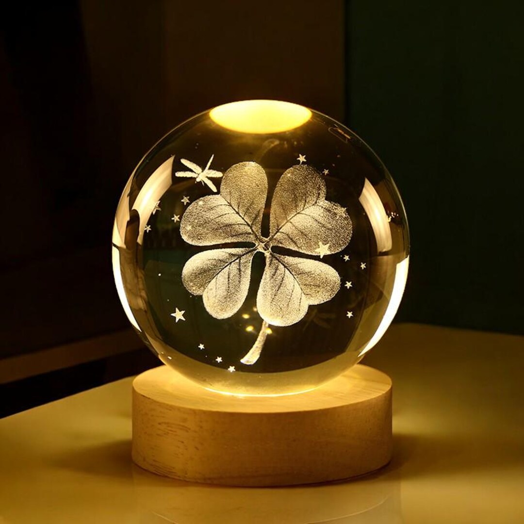 Custom Four Leaf Clover Night Light, Crystal Ball Desk Lamp, 3D Printed ...