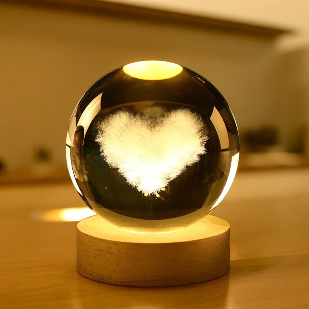 Custom Heart Night Light, Crystal Ball Desk Lamp, 3D Printed Cloud Lamp ...